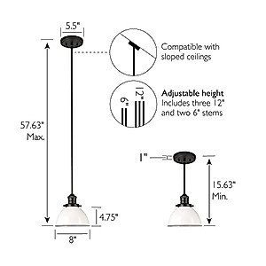 Design House 588327 Savannah Farmhouse 1-Light Indoor Pendant Dimmable White Metal Shade for Kitchen Island Bar Dining Room, Matte Black