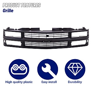 JustDrivably Replacement Parts Front Grille Grill With Black Shell Frame With Black Insert With Dual Headlight Type Compatible With Chevrolet C/K 1500 2500 3500 Full Size 1994-2000 Suburban