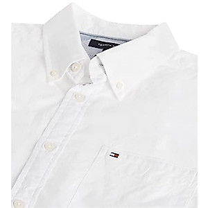 Tommy Hilfiger Men's Short Sleeve Button Down Shirt in Custom Fit, Bright White, Medium