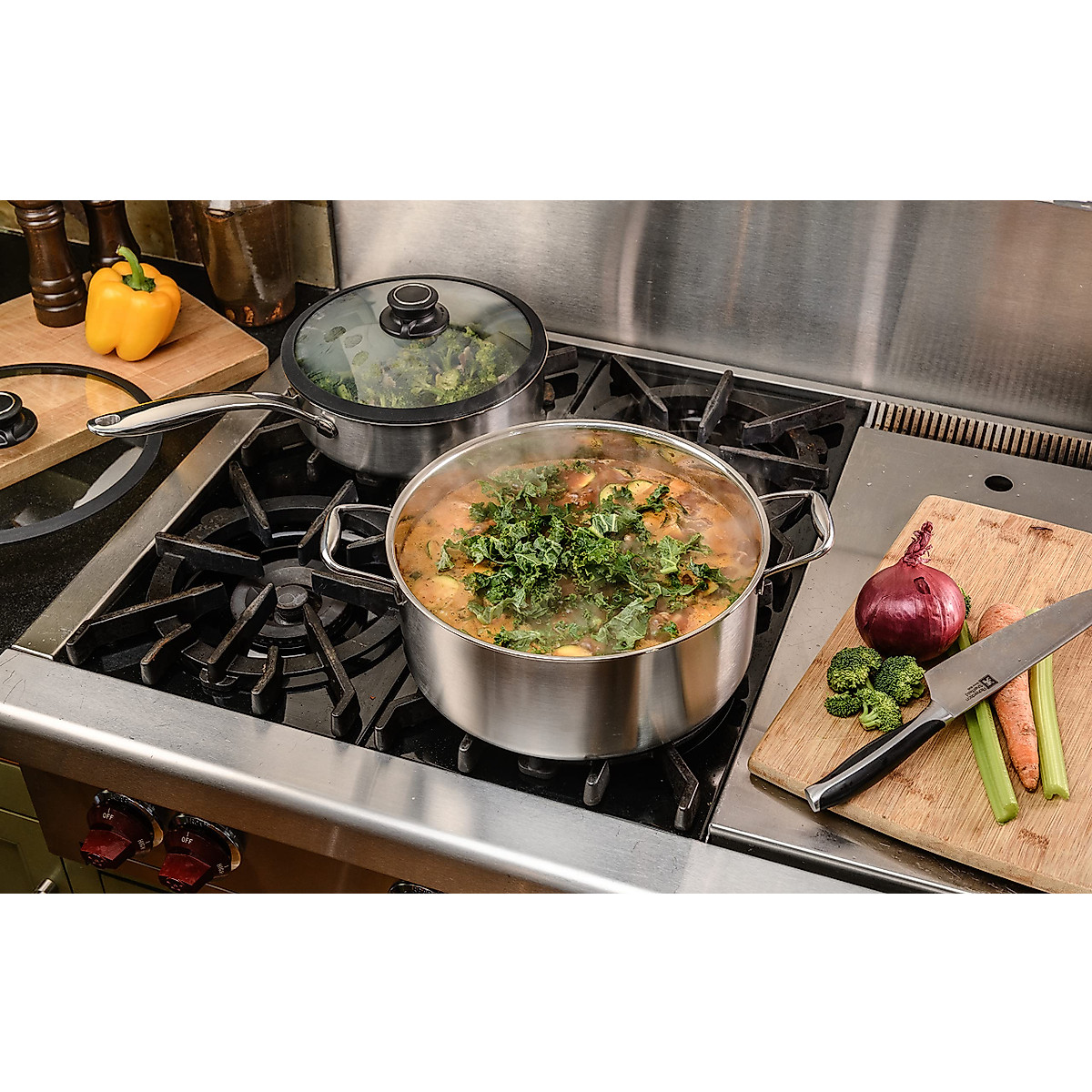 Black Cube Stainless Steel 7.5 QT Stockpot With Lid, 3 Ply Professional Grade Steel 11-inch Pot, Sliver, Dishwasher Safe.