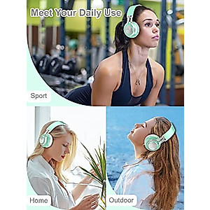 BASEMAN Wireless Headphones Over Ear, Long Battery Life Deep Bass Bluetooth Headphones with Microphone Wireless and Wired Headset for Computer iPhone Teens Girls Women School Travel - Green