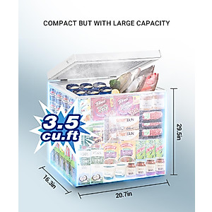 Chest Freezer Small Deep Freezer Chest Freezer 3.5 cu.ft Compact Freezer Top Door Freezer, White Deep Freezer 7-grade Temperature Control with Removable Basket, Applicable to Kitchen Office Bar