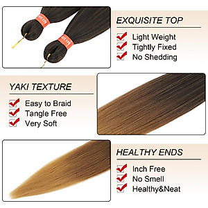 Ombre Pre-stretched Braiding Hair, Top Silky Braid Hair Extensions, Itch Free Crochet Twist Hair Braids, Yaki Texture Original Braiding Hair Pre Stretched, 0.21 pound/bundle (24''-8 bundles, 1b/30/27)