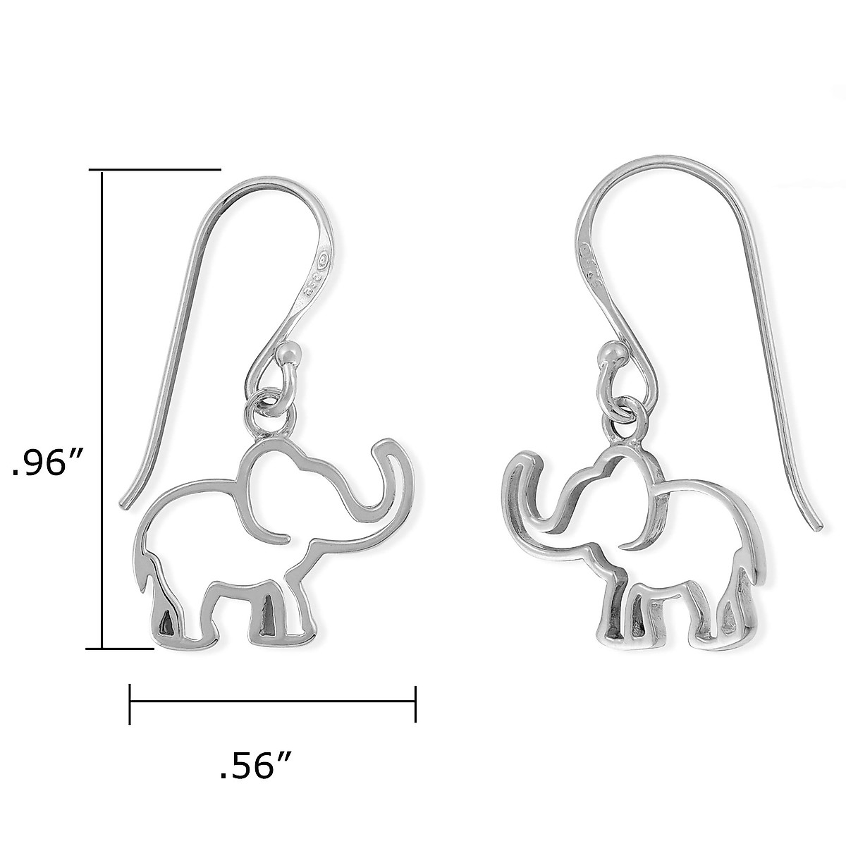 Boma Jewelry Sterling Silver Open Elephant Outline Animal Dangle Earrings