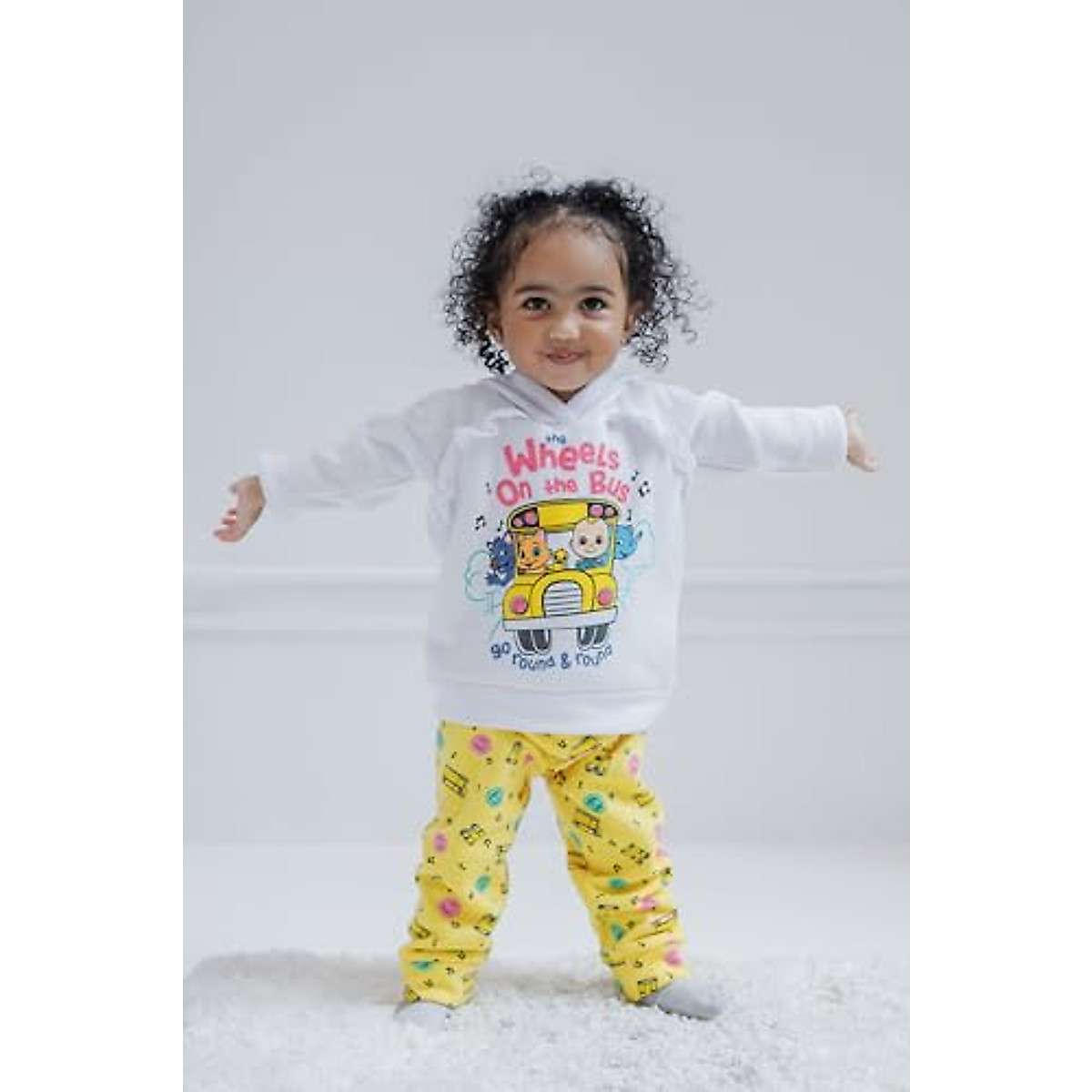 CoComelon JJ Infant Baby Girls Fleece Pullover Hoodie Pants Set White/Yellow 18 Months