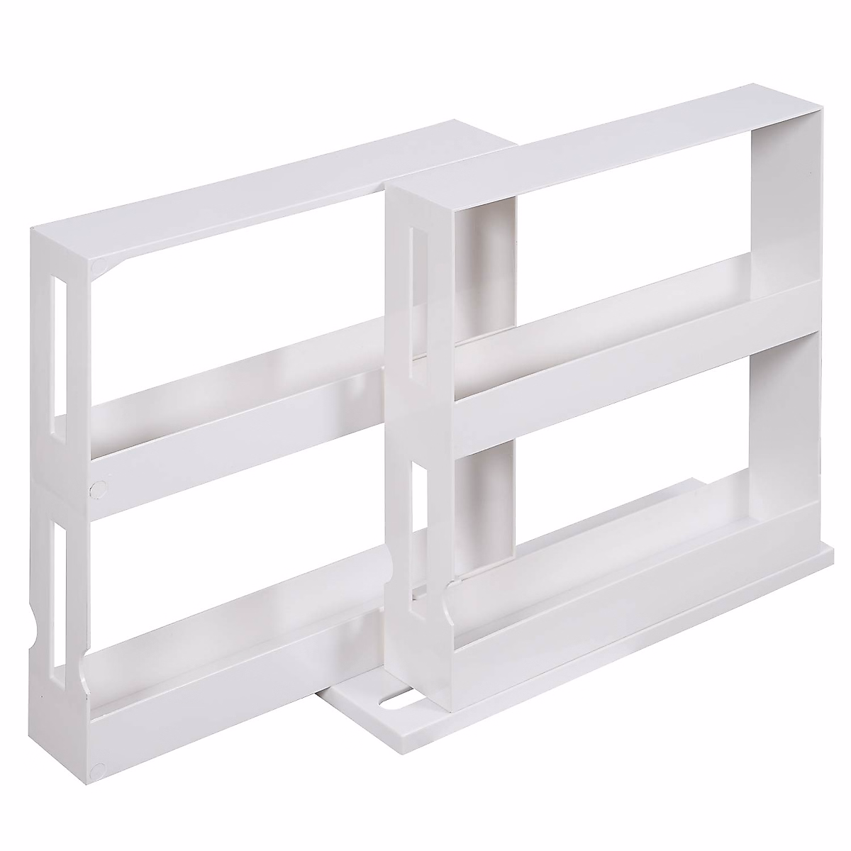 Rotating Spice Rack Plastic Seasoning Spice Jar Rack Storage 2 Tier Pull Out Kitchen Cabinet Organiser Slide Salt Bottle Box Holder Shelf Counter Spice Stand Multi-Function Pantry Door Storage - White