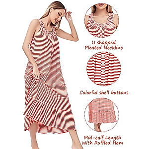 MZROCR Cotton Nightgowns for women Soft Sleeveless Night gown Long Nightdress for Ladies Button Down Pajama Dress Sleepwear