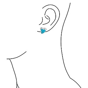 Bali Style Filigree Stabilized Turquoise Heart Shaped Stud Earrings For Women For Girlfriend .925 Sterling Silver