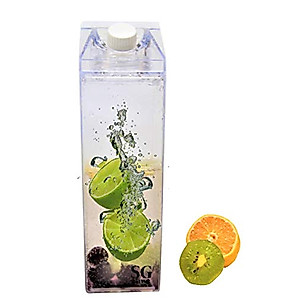 Big 33 ounce 1L Milk carton water bottle 1000ml Clear Square plastic acrylic reusable jug bulk container box travel outdoor crystal sports cup juice fridge gym (Clear, 33 OZ)