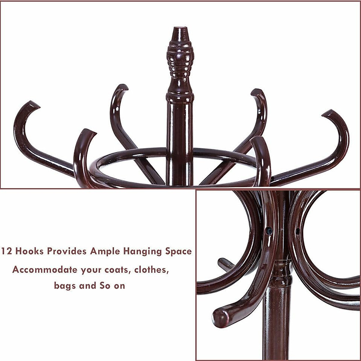 Tangkula 75.5" Standing Coat Rack, Wood Coat Tree with 12 Hooks, Home Hat Jacket Hanger Tree 12 with Umbrella Holder Coat Stand (Brown)