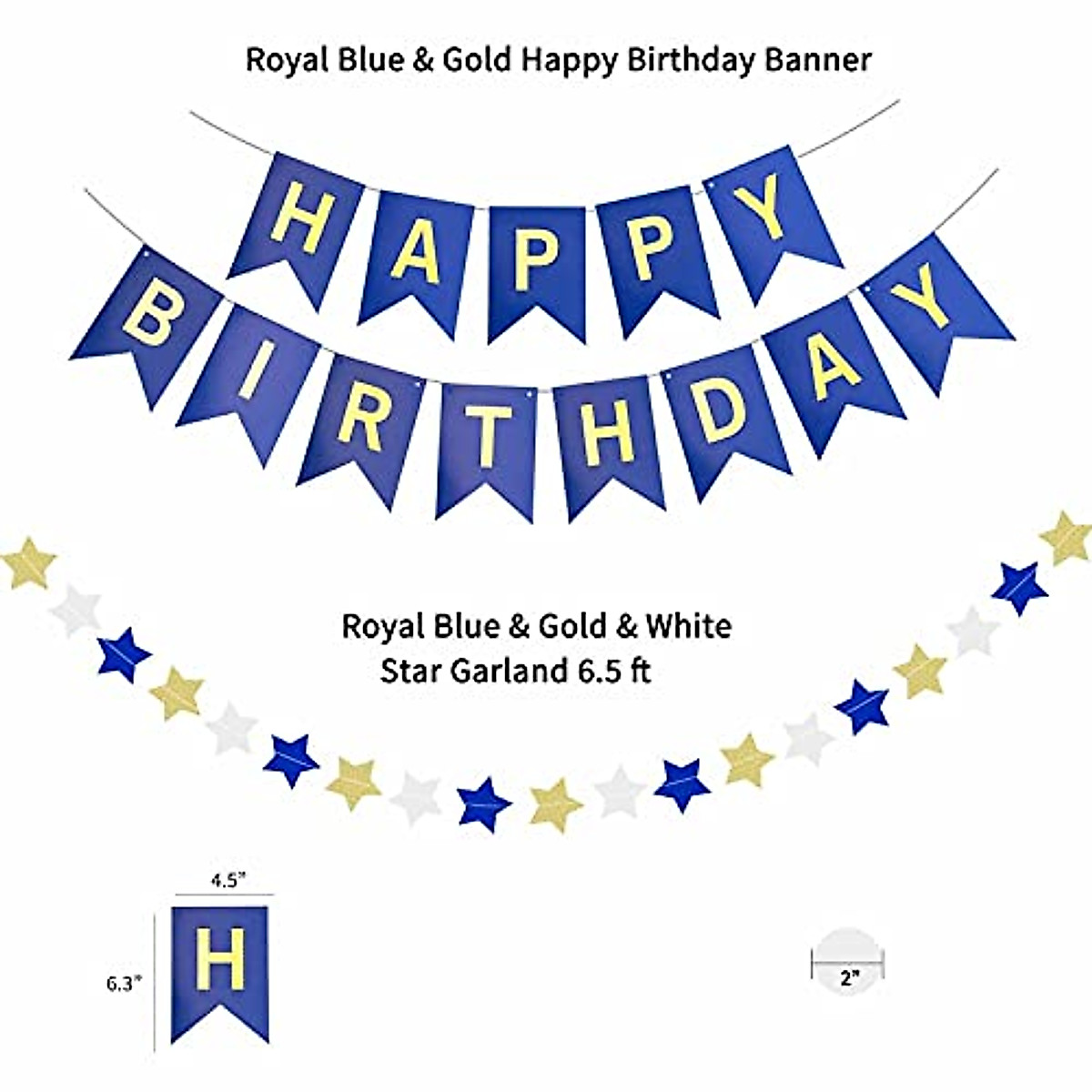 ANSOMO Royal Blue and Gold Happy Birthday Party Decorations Banner Balloons Boys Men Him Women 1st 10th 13th 15th 16th 18th 20th 21st 25th 30th