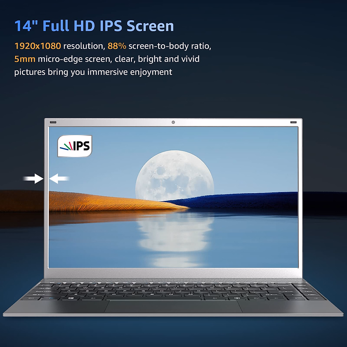Tulasi Laptop, Laptop Computer, 12GB RAM 256GB SSD Quad-Core, 14 inch 1080P IPS Display Ultra Slim Laptop, 2.4G/5G WiFi, Webcam, Long Battery Life