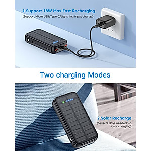 Portable Charger with Built in Cable Power Bank 30000mAh Fast Charging PD 20W Battery Pack 5 Output und 4 Input Backup Charger Travel for iPhone Android Samsung etc-Black