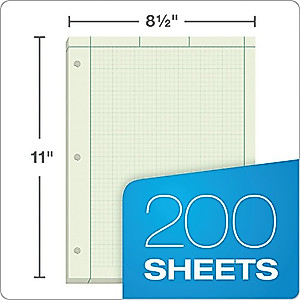 TOPS Engineering Computation Pad, 8-1/2" x 11", Glue Top, 5 x 5 Graph Rule on Back, Green Tint Paper, 3-Hole Punched, 200 Sheets (35502)