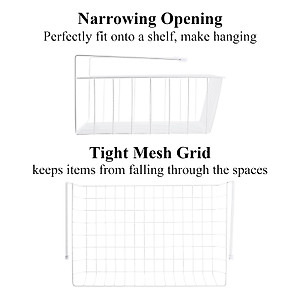 Tebery 4 Pack White Under Shelf Wire Basket Hanging Storage Baskets, Under Cabinet Add-on Storage Racks Slide-in Baskets Organizer for Kitchen Pantry Desk Bookshelf