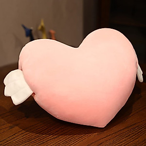 Plush Heart Shaped Pillow with Angel Wings,Hand Warmer Pillow,Soft Pink Heart Pillow Cushion Toy Throw Pillows for Mom Fit for Room Office Car Decor Birthday Present (Pink) (Pink)