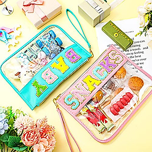 4 Pcs Chenille Letter Pouch Flat Nylon Clear Snack Bags Flat Multipurpose Zipper Makeup Bag for Travel Toiletry Bag Water-proof Cosmetic Pouch for Women Teen Girls (Simple Style)