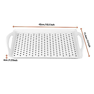 HEIHAK 4 Pack 16.5 x 11.4 x 1.6 Inches Plastic Serving Tray with Handles, Rectangle Non-Slip Food Serving Tray for Eating, Home, Restaurant, White