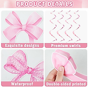 39PCS Pink Bow Birthday Party Decorations Set Girl Bow Banner Hanging Swirls and Honeycomb Centerpieces Pink Bow Banner for Girl Bachelorette Bridal Engagement Baby Shower Coquette Cute Party Supplies