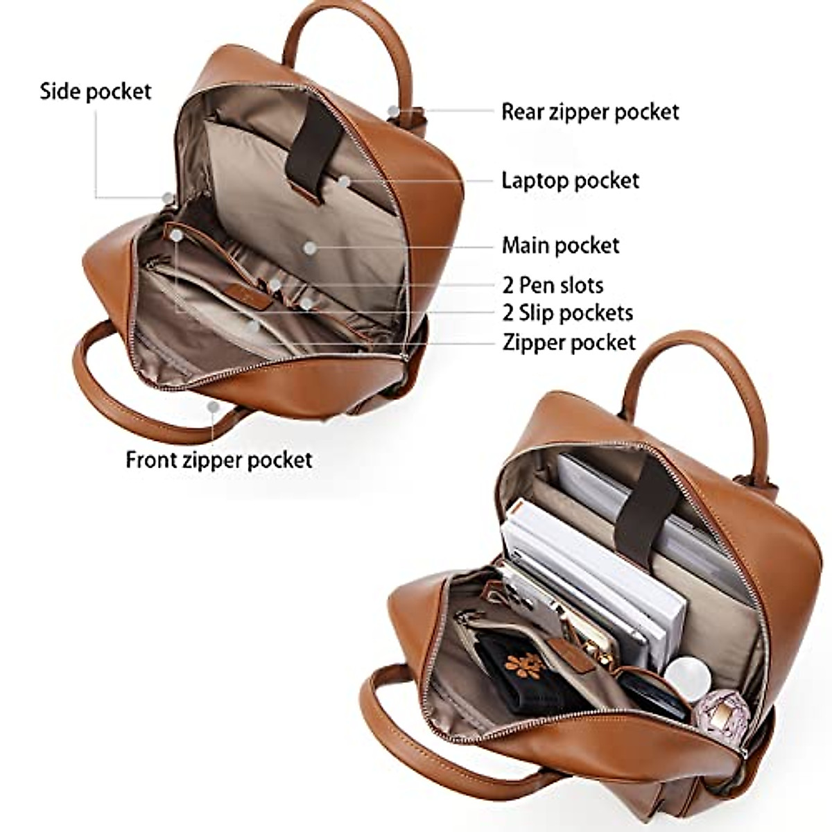 BOSTANTEN Laptop Backpack for Women 15.6 inch Computer genuine leather backpack purses College Travel Daypack large satchel Brown