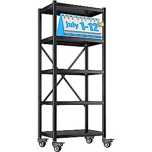 REIBII Storage Shelves for Storage with Wheels 1160LBS Heavy Duty Metal Shelving Unit Rolling Adjustable 5-Tier Pantry Shelves Kitchen Shelves Garage Shelving Utility (1)