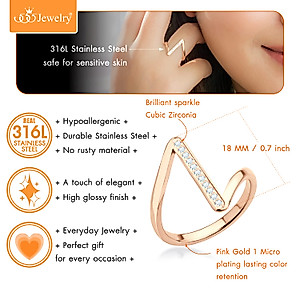 555Jewelry Elegant Stainless Steel CZ Rings for women, High Low Ring for Women, CZ Rings For Women, Zig Zag Rings for Women, Z Rings for Ladies, Rose Gold, Size 9