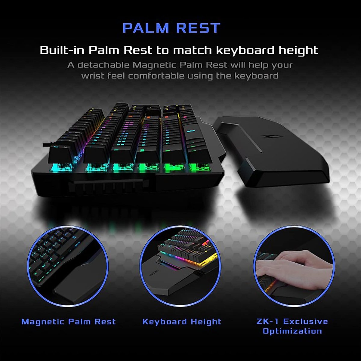 WIZMAX Keyboard ZK1 Professional Wired Mechanical Gaming Keyboard, Kailh Box Linear Switches, RGB, Detachable Magnetic Palm Rest, Multimedia Keys, Volume Control Wheel, Aluminum Top (104 Keys, Black)