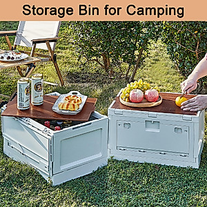 VECELO Collapsible Storage Bins with Lids, 55 Qt Large Foldable Plastic Box with Handles, Foldable Folding Camping Box with 2 Side Doors, Portable Storage Box for Camping, Outdoor/indoor, Beige