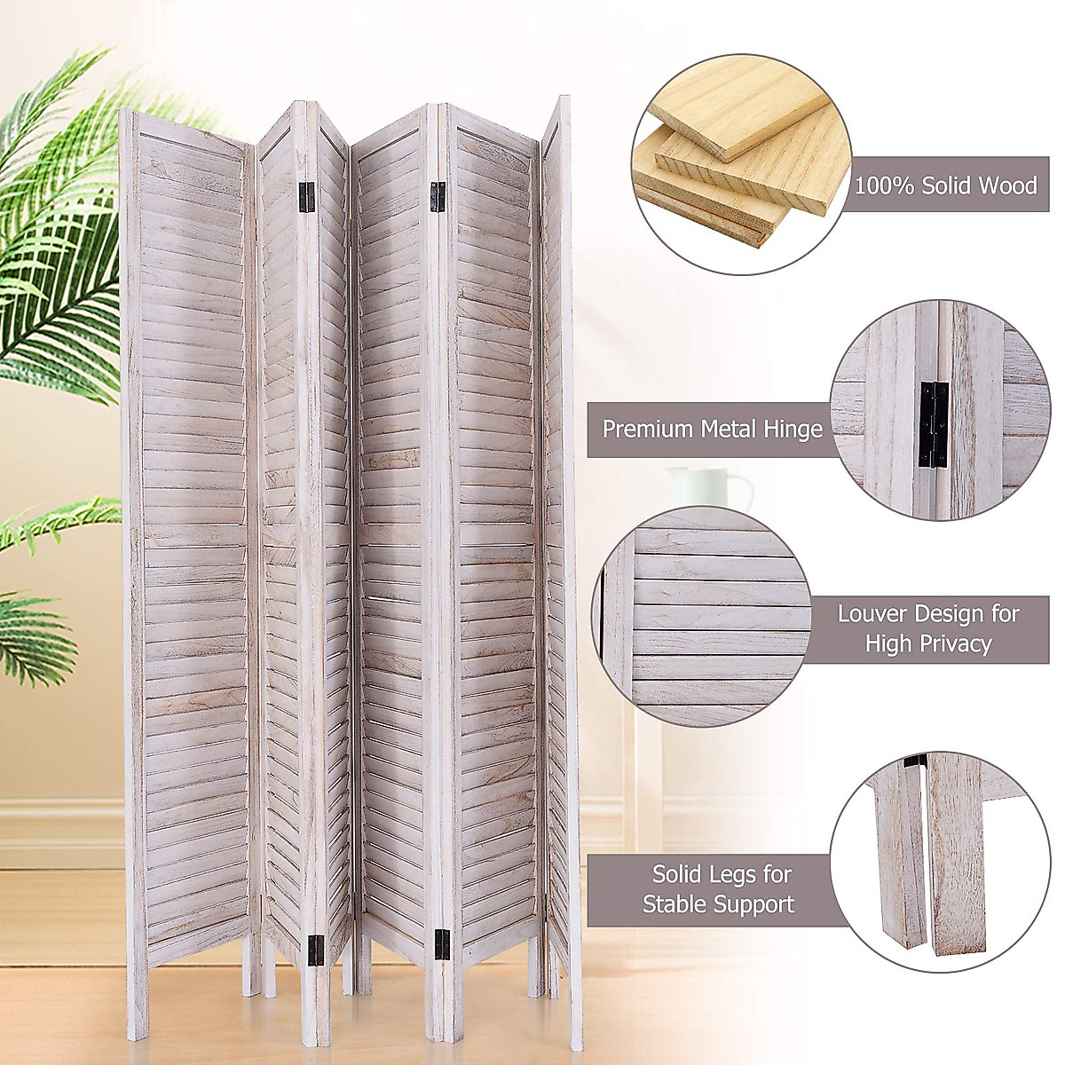 Happygrill 6-Panels Wooden Room Divider Folding Privacy Room Dividers Screen for Home Office, 5.5 Ft Tall