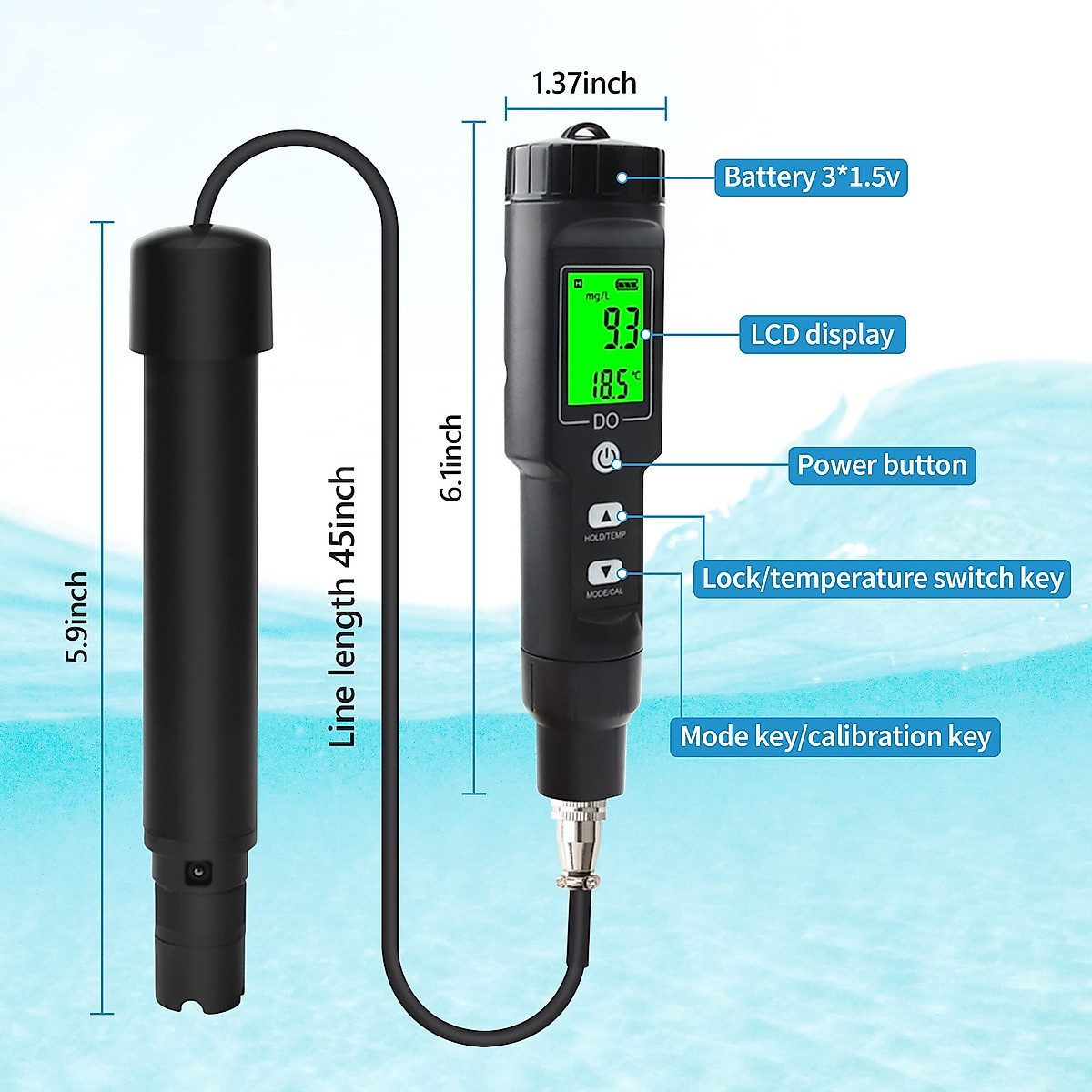Dissolved Oxygen Meter,Portable Oxygen Meter Range:0-40mg/L,Dissolved Oxygen Test Kit with Electrode Filling Fluid,Aquarium Water Test Kit