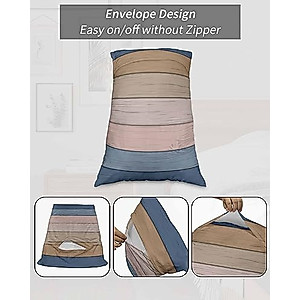 Edwiinsa Blue Pink Ombre Pillow Covers Standard Size Set of 2 20x26 Bed Pillow, Farmhouse Brown Wooden Striped Plush Soft Comfort for Hair/Skin Cooling Pillowcases with Envelop Closure