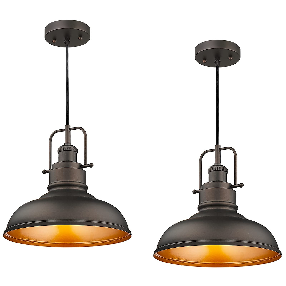 Emliviar 2 Pack Farmhouse Pendant Lights for Kitchen Island, 1-Light Ceiling Hanging Lights with Metal Dome Shade, Oil Rubbed Bronze Finish, YE262M1L-2 ORB
