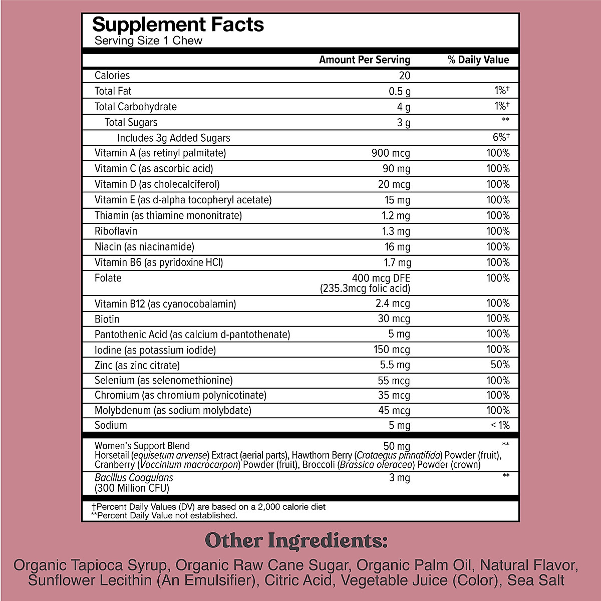 CHEWSY Women's Multivitamin - Immune & Energy Support - 23 Nutrients Including A, B12, C, Folic Acid, Probiotics, Biotin, Cranberry - 30-Day Supply