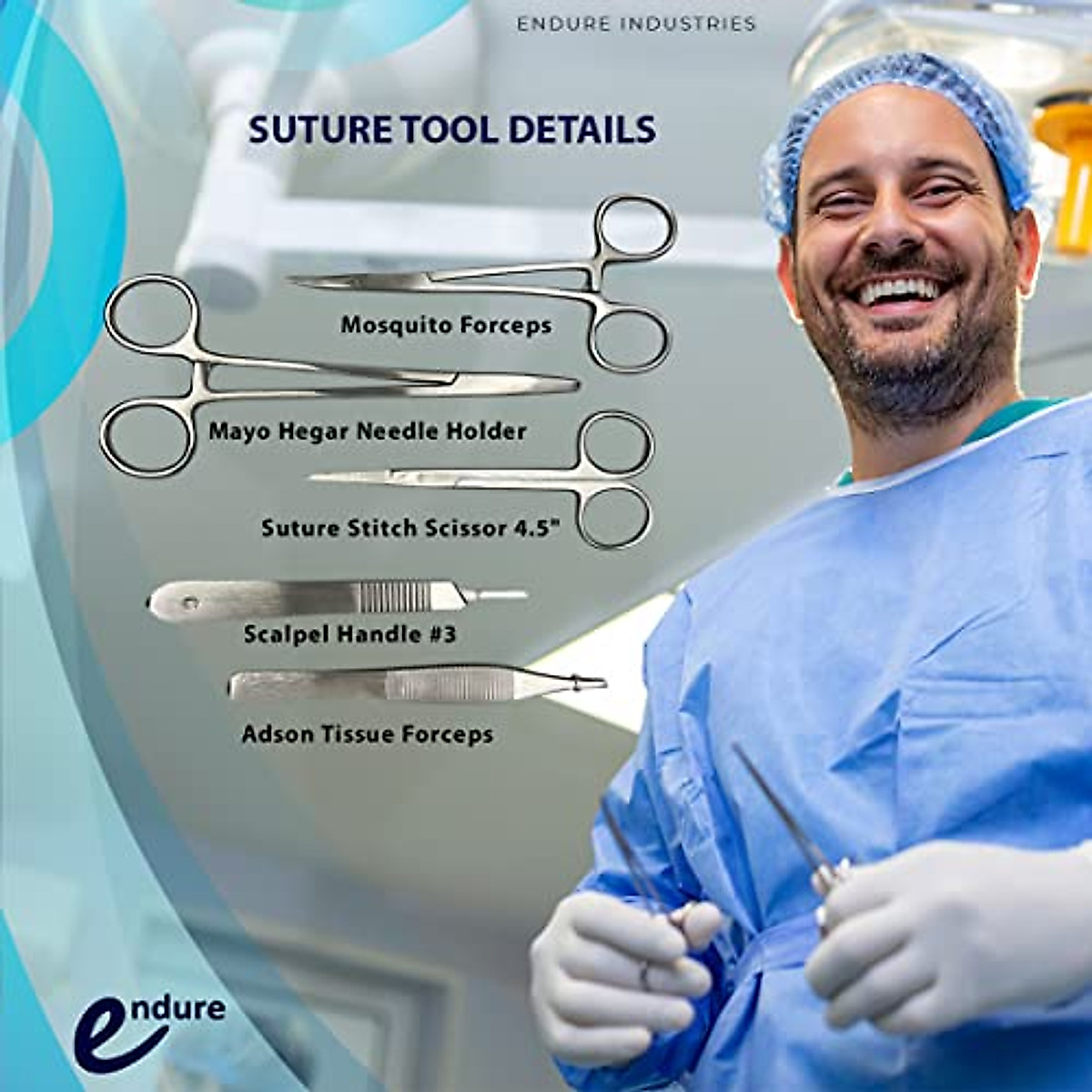 Endure Suture, I/V & Injection Training KIT, 50 Items, Durable Silicone Skin Suturing Pad with Tool Kit - Ideal for Any Medical Student, Veterinarian Students & Nurses. (for Education Only)