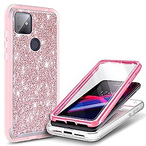 NZND Case for T-Mobile REVVL 4 Plus with Built-in Screen Protector, Full-Body Protective Shockproof Rugged Bumper Cover, Impact Resist Durable Phone Case -Glitter Rose Gold