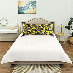 Yellow Camo Pillow Covers Silk Pillowcase for Hair and Skin Soft and Smooth Cooling Satin Pillowcase Standard Size Pillow Case for Bedroom Bed Sleeping (20x26 Inch)