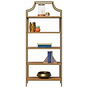 Sauder International Lux Sindoori Mango 5-Shelf Metal Frame Bookcase, Sindoori Mango Finish
