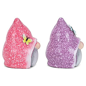 Napco Spring Bugs Gnome 3 Inch Tall Blue Pink Ceramic Garden Figurine (Set of 2)