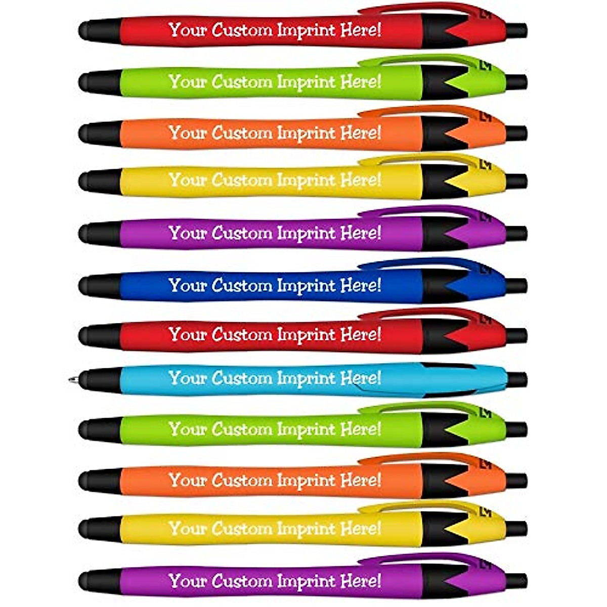 Ballpoint Soft Touch Personalized Ink Pens with Stylus Tip - The Jewel - Click action - Custom - Black writing - Printed Name - Imprinted - Your Logo/Message - FREE PERZONALIZATION (Assorted Colors)