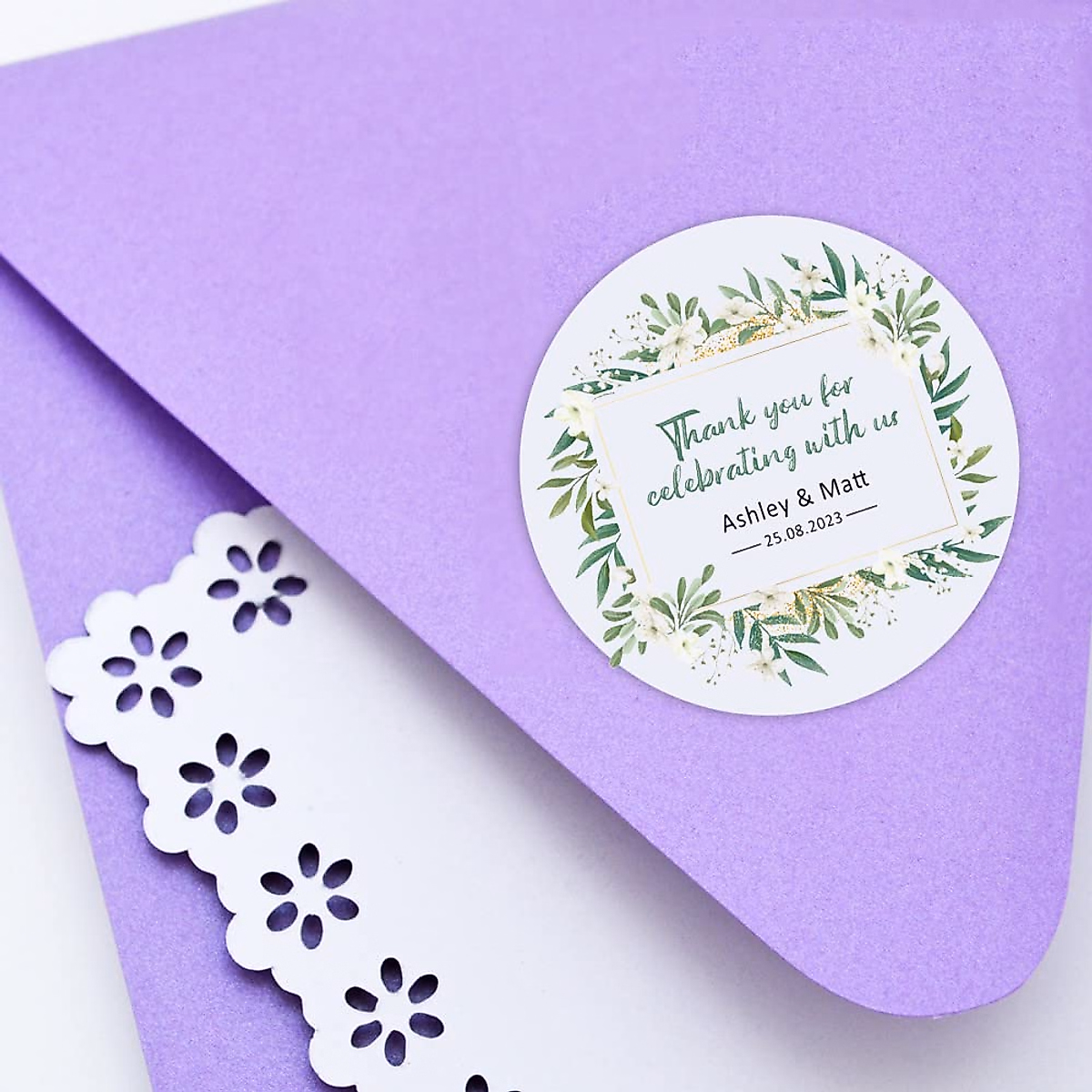 2" Round Stickers Floral Rose Flower Thank You Design for Letters Package Decoration Wedding Address Sticker