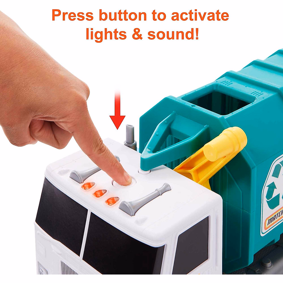 Matchbox 15-inch Recycling Truck, Lights & Sounds, Toy Cards for Kids Made from 80% ISCC-Certified Plastic* (*Mass Balance Approach)