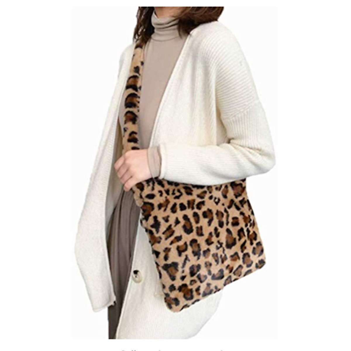 BABABA Plush bag women's bag new leopard single shoulder bag leisure large capacity wool straddle bag