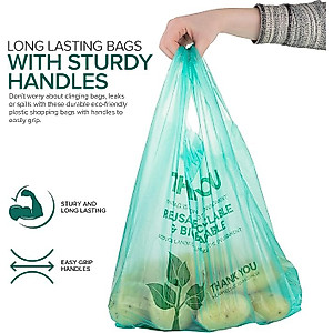 Stock Your Home Eco Grocery Bags (100 Count) Biodegradable Plastic Grocery Bags - Reusable Supermarket Thank You Shopping Bags, Recyclable Plastic T Shirt Bags, Small Trash Can Bags