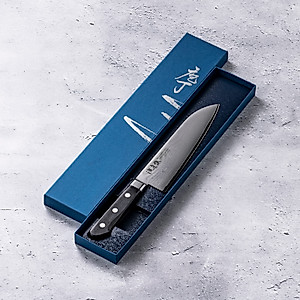 Yasuda Hamono M100 Damascus Santoku Knife, Minamotetsu, Silver Color, 7.1 inches (180 mm)