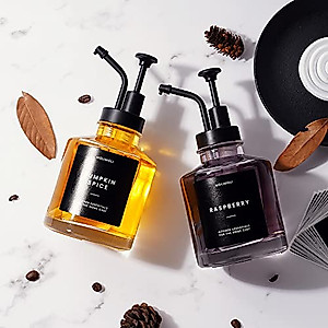 Molimoli Coffee Syrup Dispenser for Coffee Bar, Coffee Pump Dispenser, Glass Syrup Bottle w. Pump, 11.8 oz 350 ml, Set of 2, Black Upgraded Pump