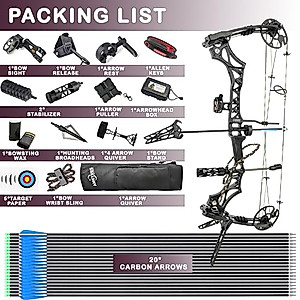 surwolf Compound Bow Kit, Hunting and Target, Limb Made in USA,Draw Weight 30-70 lbs Adjustable, Draw Length 19-31",up to IBO 320FPS Speed, Package with Archery Hunting Accessories (Grey)