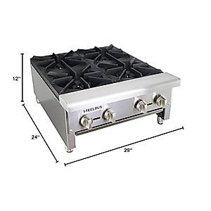 STEELBUS 24'' Heavy duty Commercial Hot Plate 4 Burner Countertop Natural or Propane gas Restaurant Equipment for Soups BTU-112000