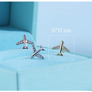 Helen de Lete Airplane Rhinestone Plane S925 Sterling Silver Stud Earrings (Silver) For Women