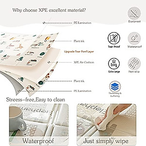 Baby Play Mat 79" X 71",Reversible Waterproof Foldable Foam Floor Padded Playmats for Babies,Toddlers, Extra Large Anti- Slip Baby Crawling Mat with Travel Bag, Play Pens & Tummy Time Indoor Outdoor