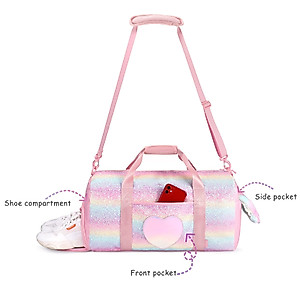 mibasies Dance Bag for Girls Duffle Bag Kids Overnight Travel Sleepover Bags with Shoes Compartment Large